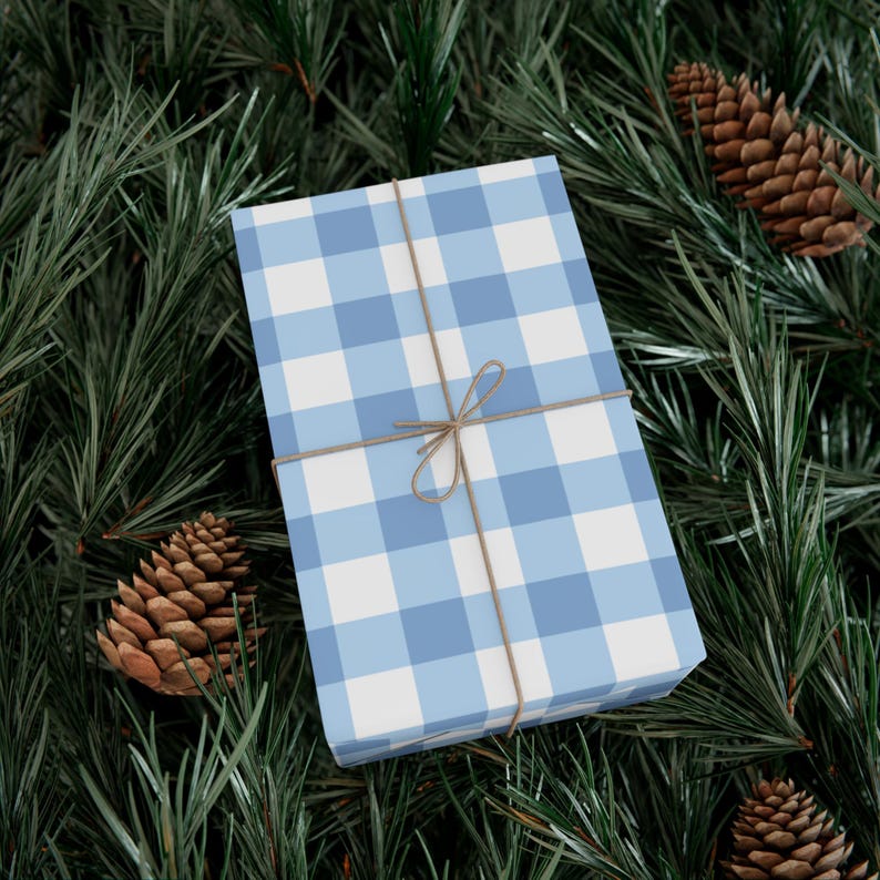 Light Blue Gingham Wrapping Paper - Perfect for Baby Shower, Birthday ...