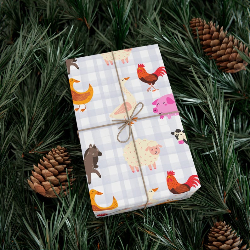 Adorable Farm Animals Wrapping Paper | Cute Baby Shower & Kids Birthday ...