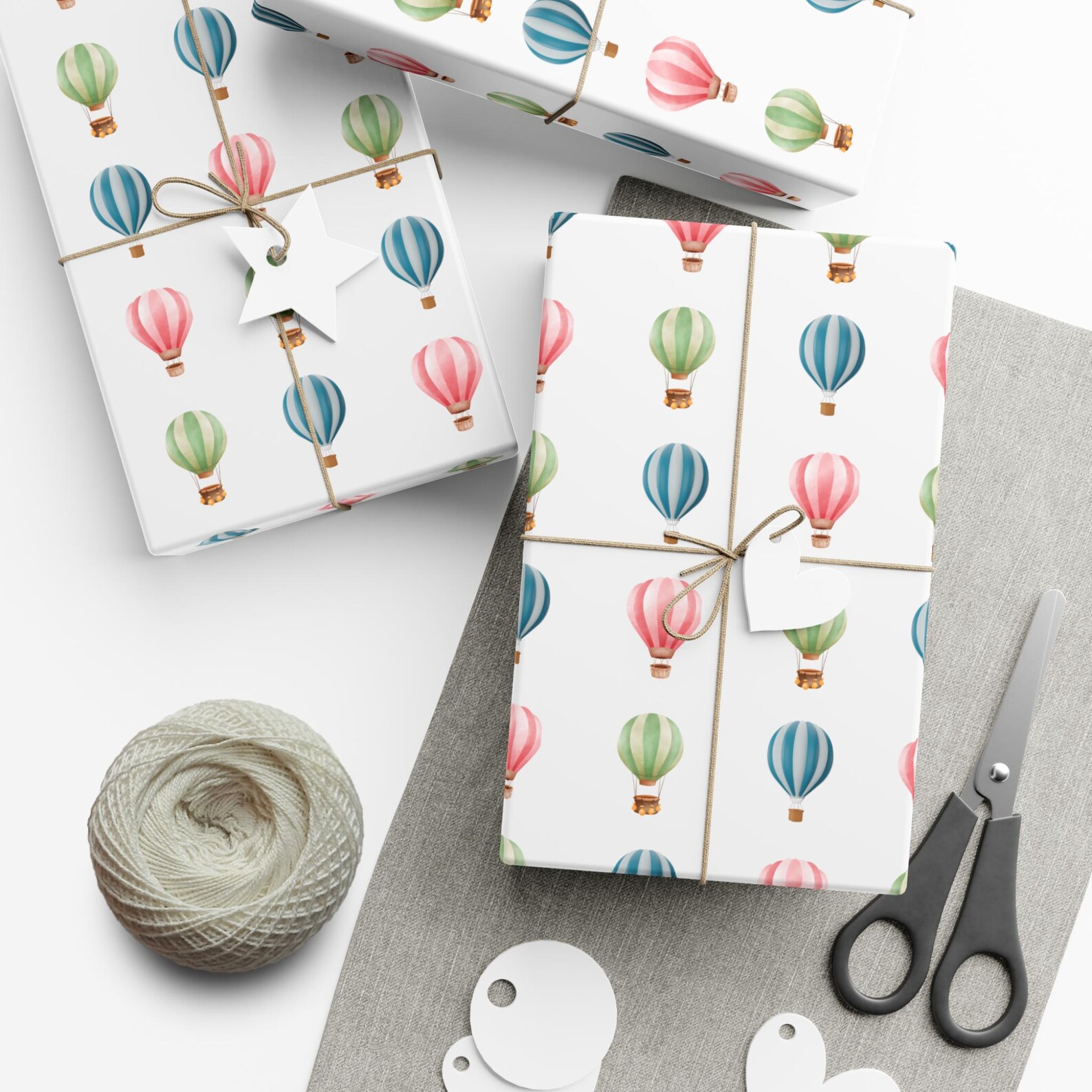 Hot Air Balloon Wrapping Paper | Green, Blue, and Pink Balloon Theme ...