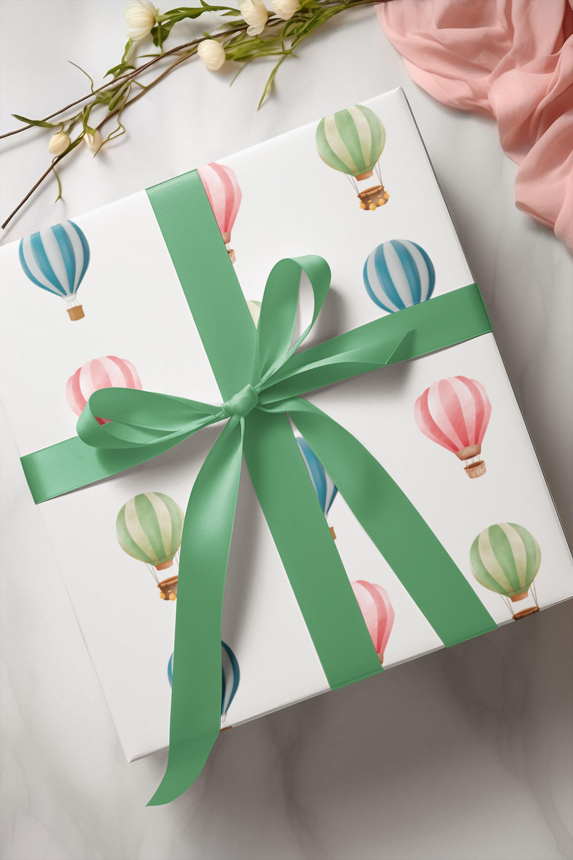 Hot Air Balloon Wrapping Paper | Green, Blue, and Pink Balloon Theme ...