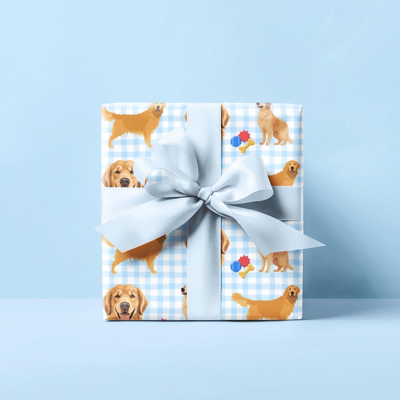Golden Retriever Gingham Wrapping Paper: Pet Lover Gift Wrap - Etsy