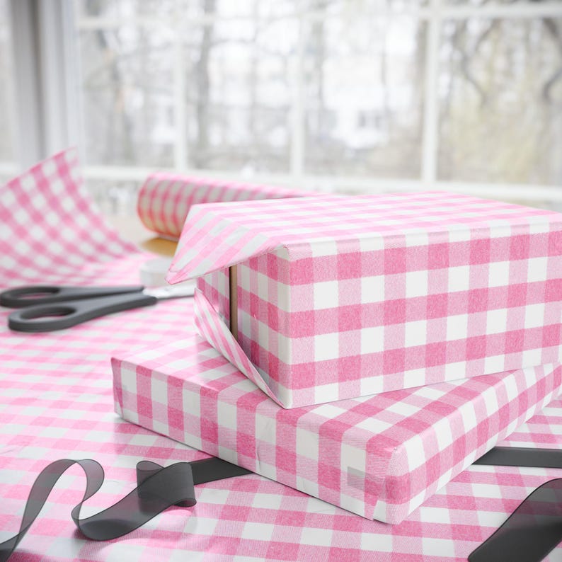 Pink Gingham Wrapping Paper | Birthday Gift Wrapping Paper | Baby ...