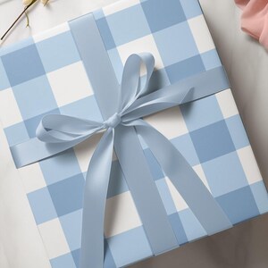 Light Blue Gingham Wrapping Paper - Perfect for Baby Shower, Birthday ...