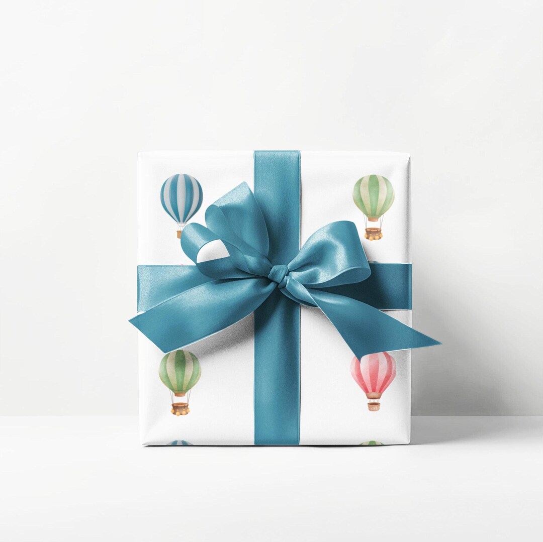 Hot Air Balloon Wrapping Paper | Green, Blue, and Pink Balloon Theme ...
