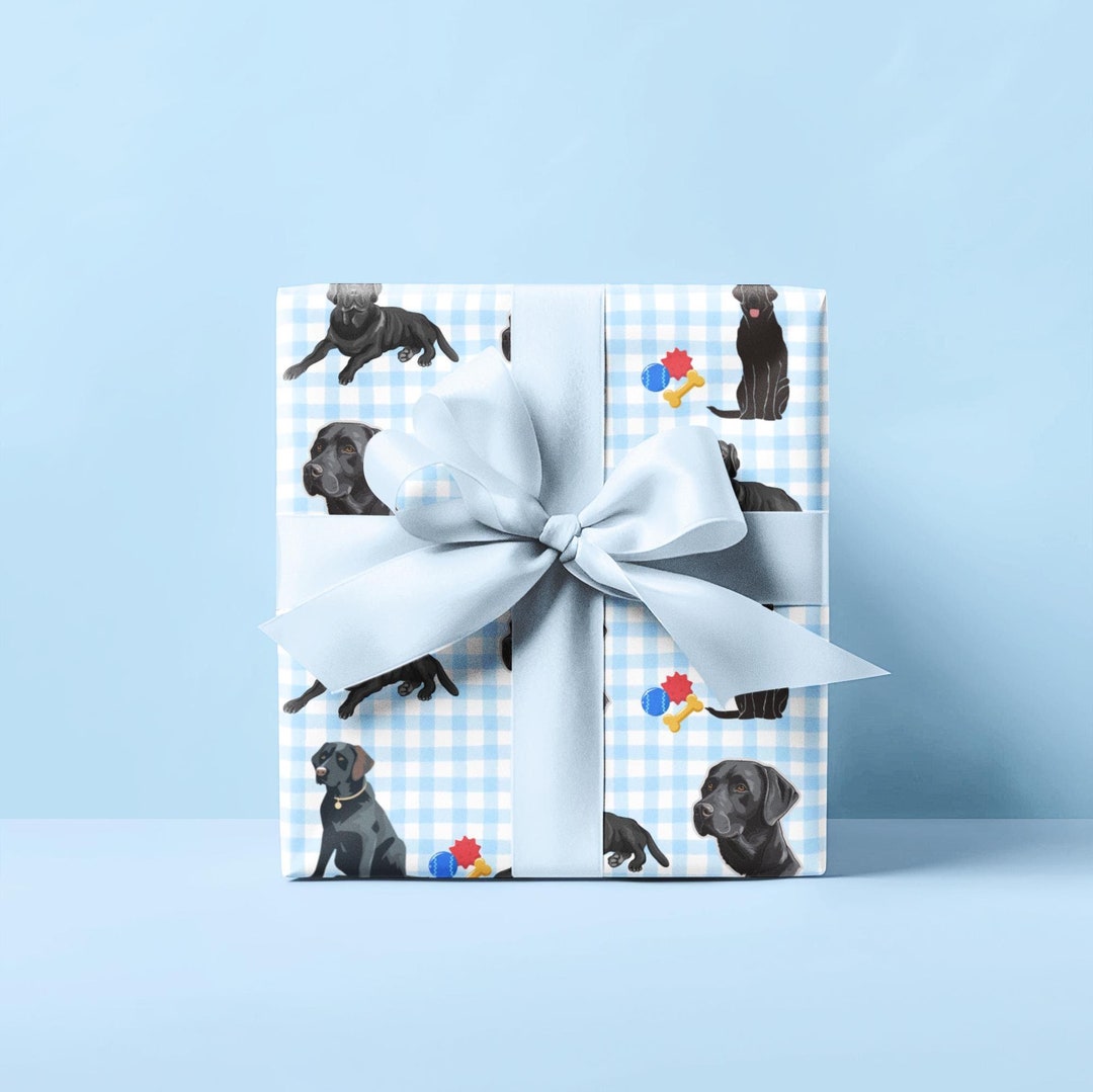 Black Labrador Retriever Gingham Wrapping Paper | Cute Black Lab ...