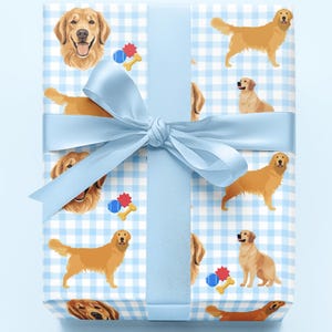 Golden Retriever Gingham Wrapping Paper | Cute Golden Retriever Pattern ...