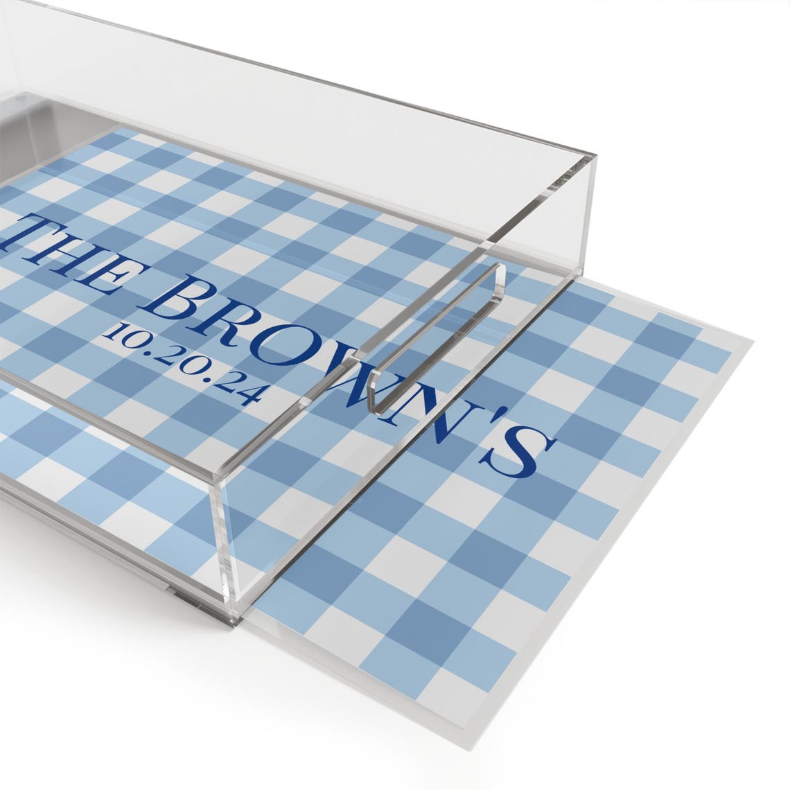 Personalized Blue Gingham Acrylic Serving Tray: Classic Home Decor - Etsy