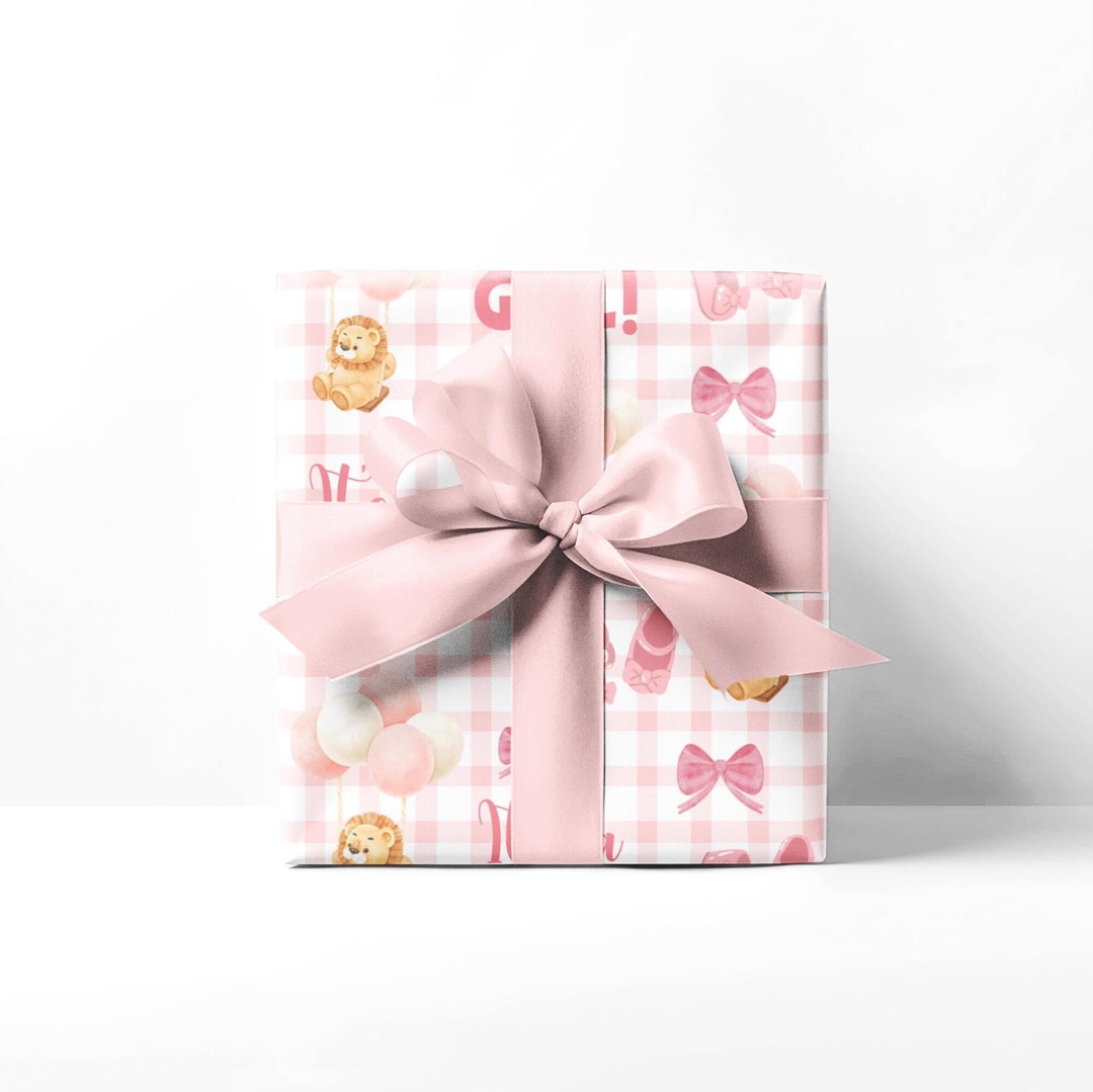 New Baby Girl Wrapping Paper | Light Pink Gingham Gift Wrap | Baby ...