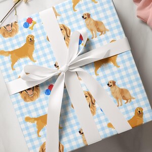 Golden Retriever Gingham Wrapping Paper | Cute Golden Retriever Pattern ...