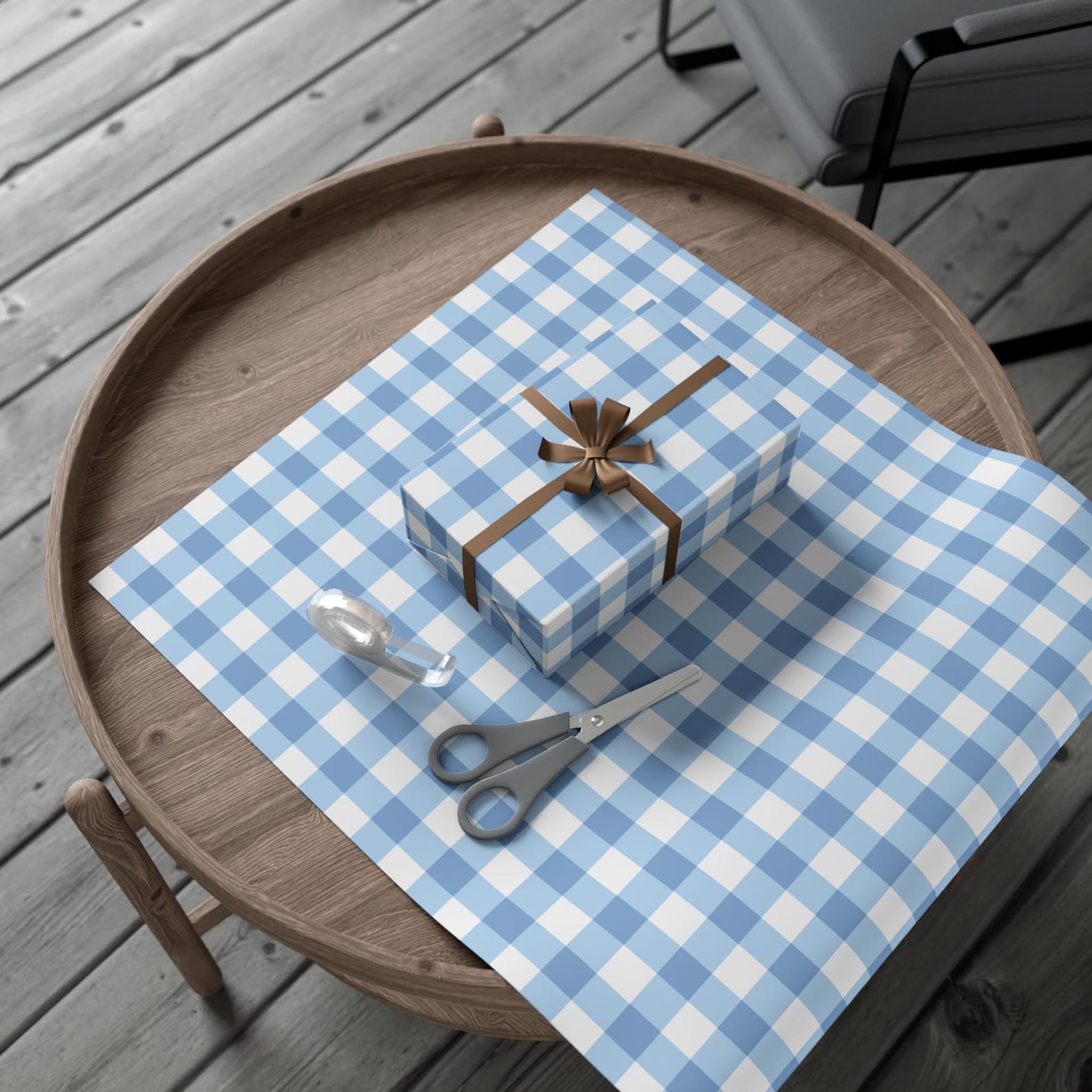 Light Blue Gingham Wrapping Paper - Perfect for Baby Shower, Birthday ...