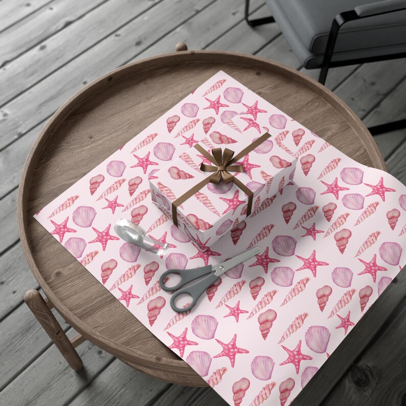 Pink Seashell Wrapping Paper | Beach-themed Gift Wrap | Birthday Gift ...