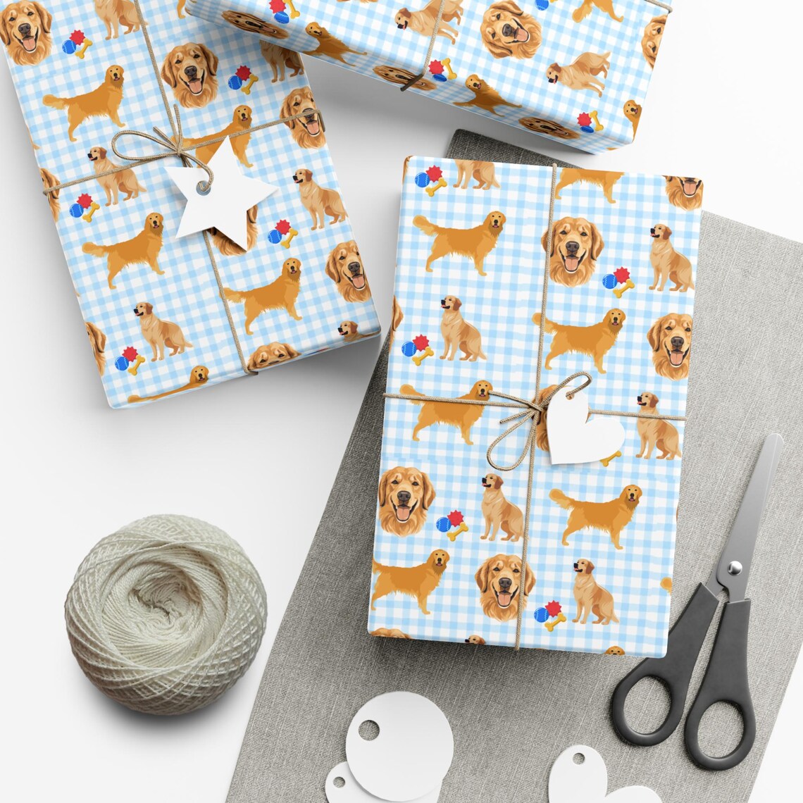 Golden Retriever Gingham Wrapping Paper | Cute Golden Retriever Pattern ...