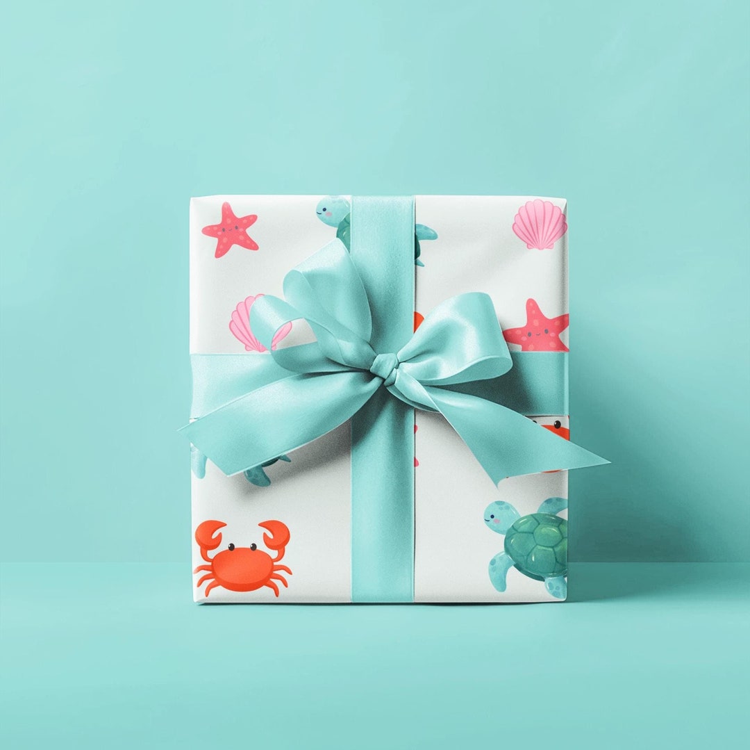 Sea Turtle & Seashell Wrapping Paper | Crab and Starfish Pattern ...