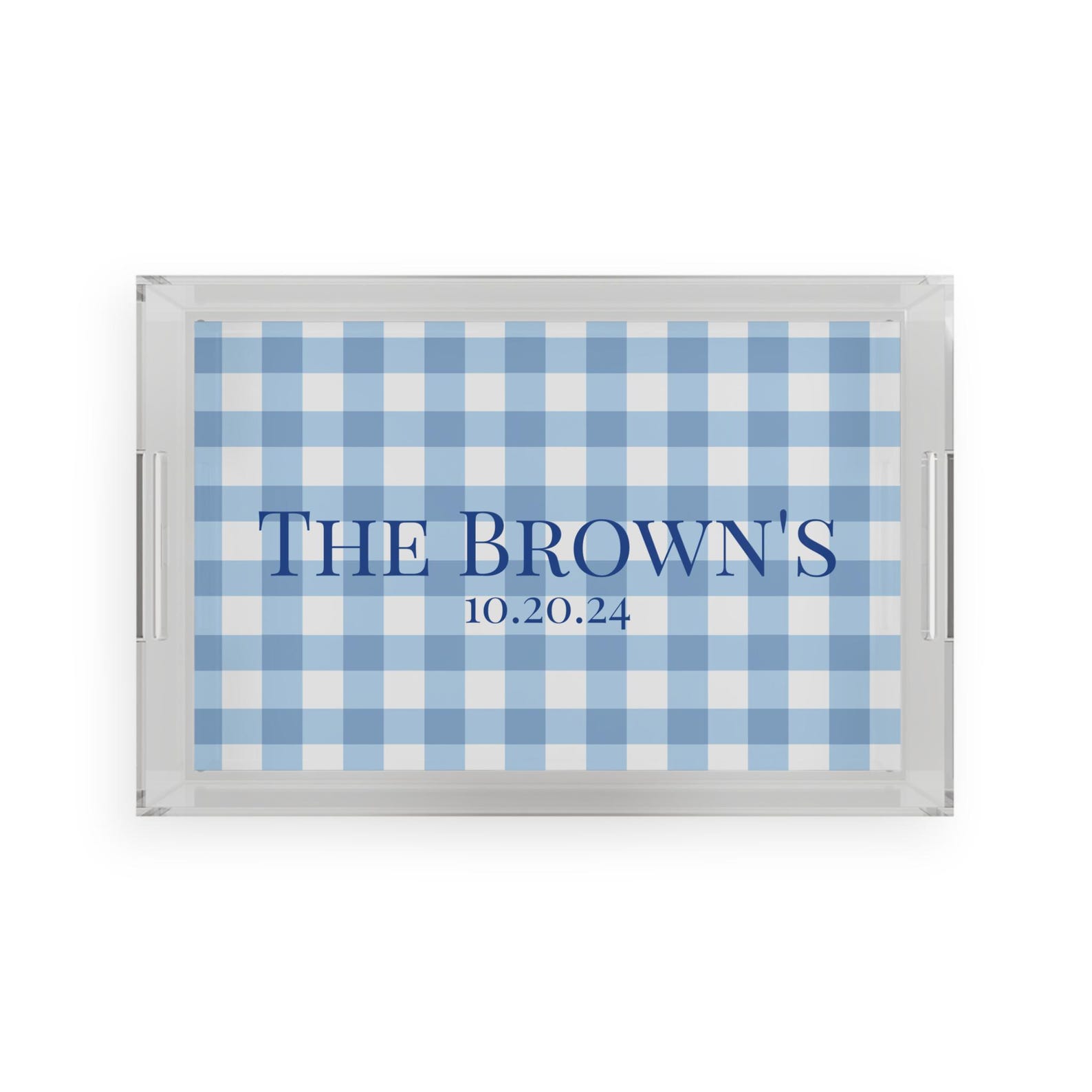 Personalized Blue Gingham Acrylic Serving Tray: Classic Home Decor - Etsy