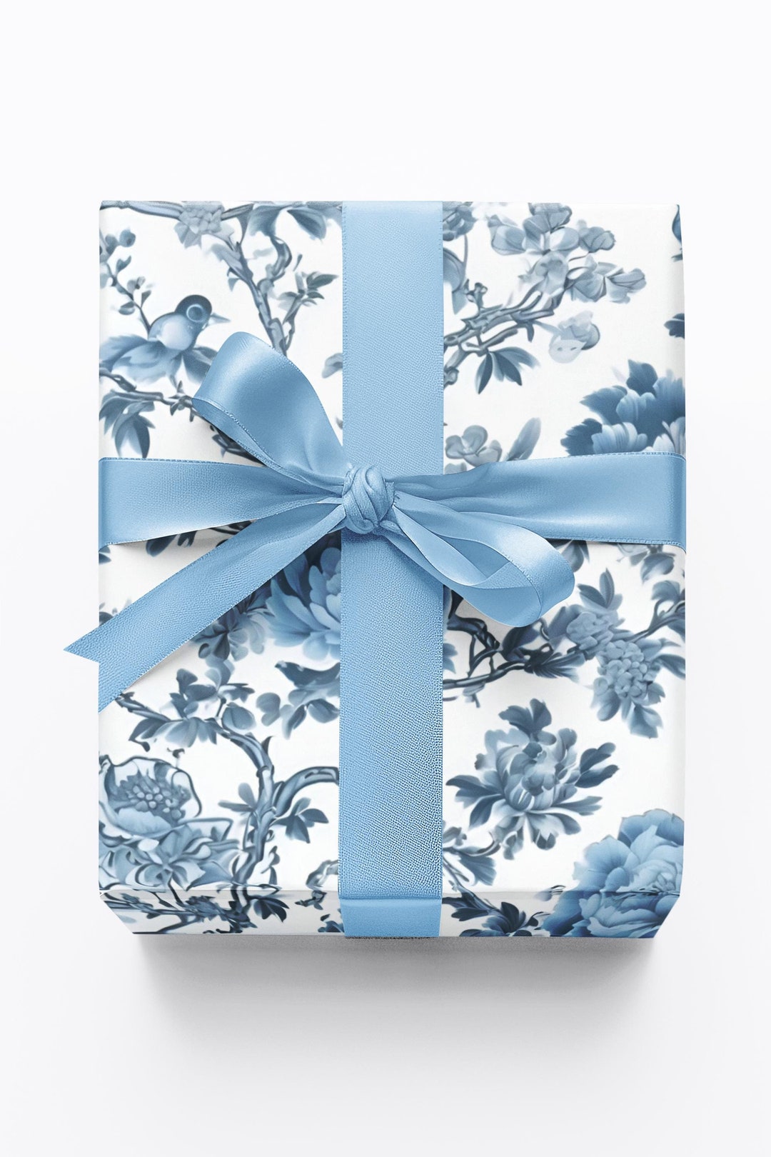 Chinoiserie Bird and Floral Wrapping Paper Luxe Blue and White Gift ...