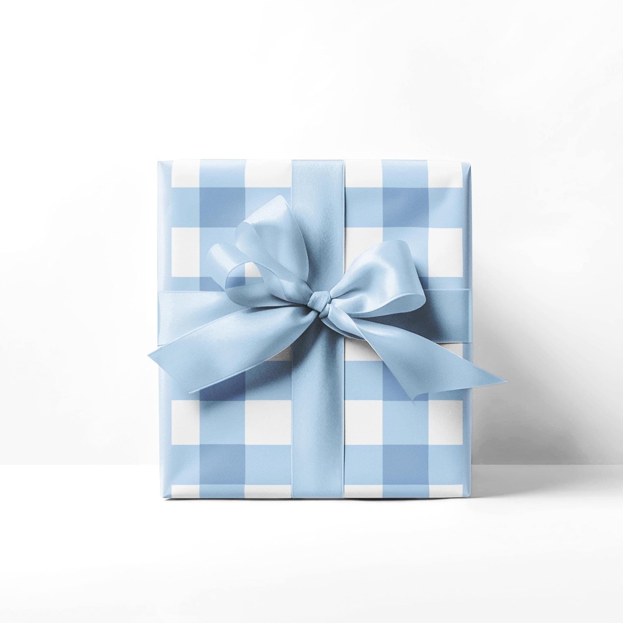 Light Blue Gingham Wrapping Paper - Perfect for Baby Shower, Birthday ...