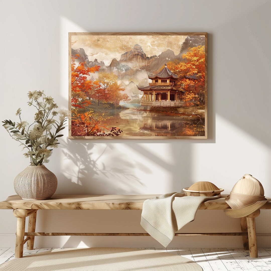 China Fall Scene Wall Art Chinese Art Chinese Scenery Mountains Fall ...