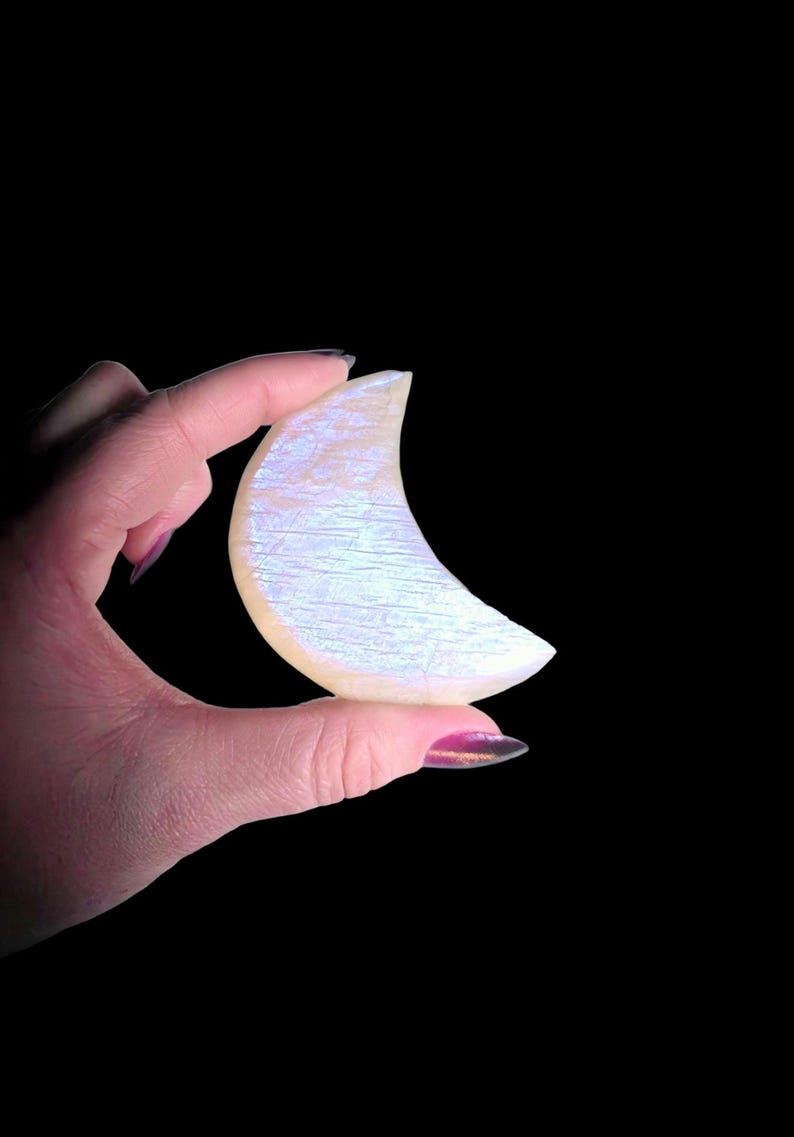 Moonstone Crystal Moon Carving, Blue Flash Energy Stone - Etsy UK