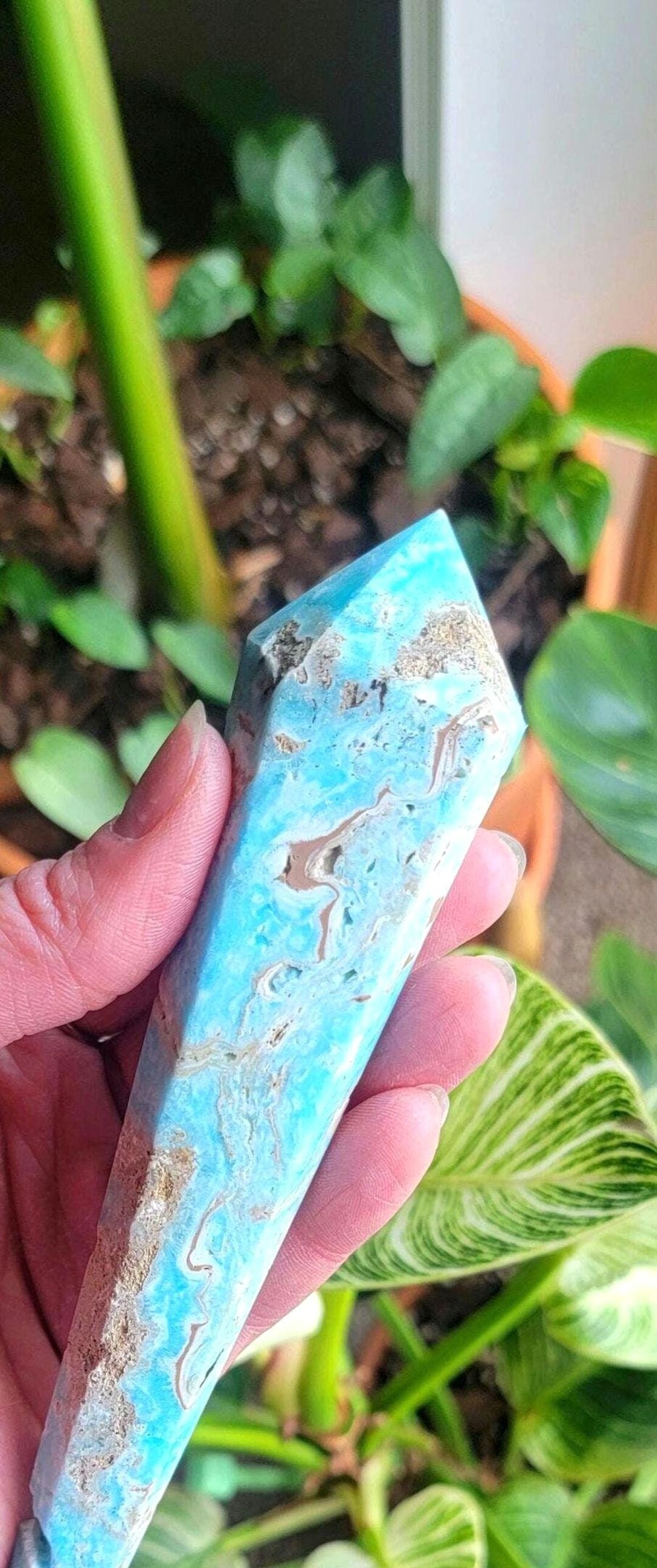 Aragonite Blue Wand Tower, Natural Blue Aragonite Obelisk, Blue ...
