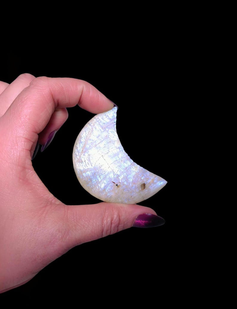 Moonstone Crystal Moon Carving, Blue Flash Energy Stone - Etsy UK