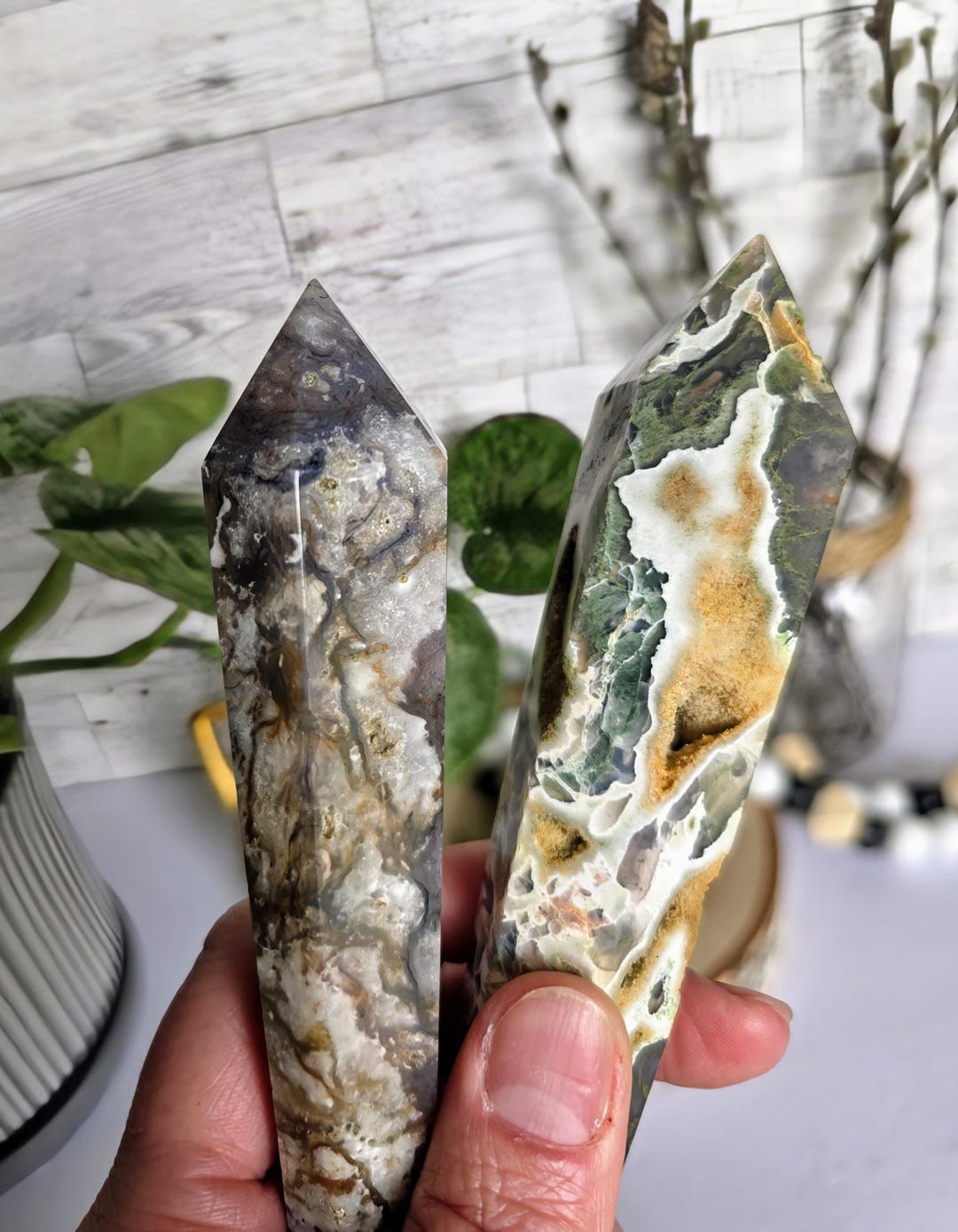 Agate, Druzy Agate, Natural Moss Agate Druzy, Scepter Gemstone Wand ...