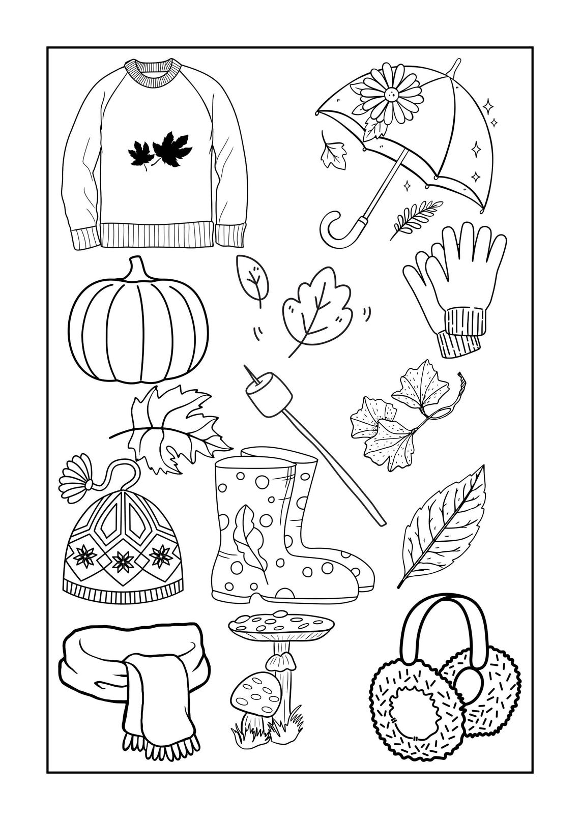 Coloring Pages Fall/autumn--thanksgiving, Comfy, Season JPG & PDF Files ...