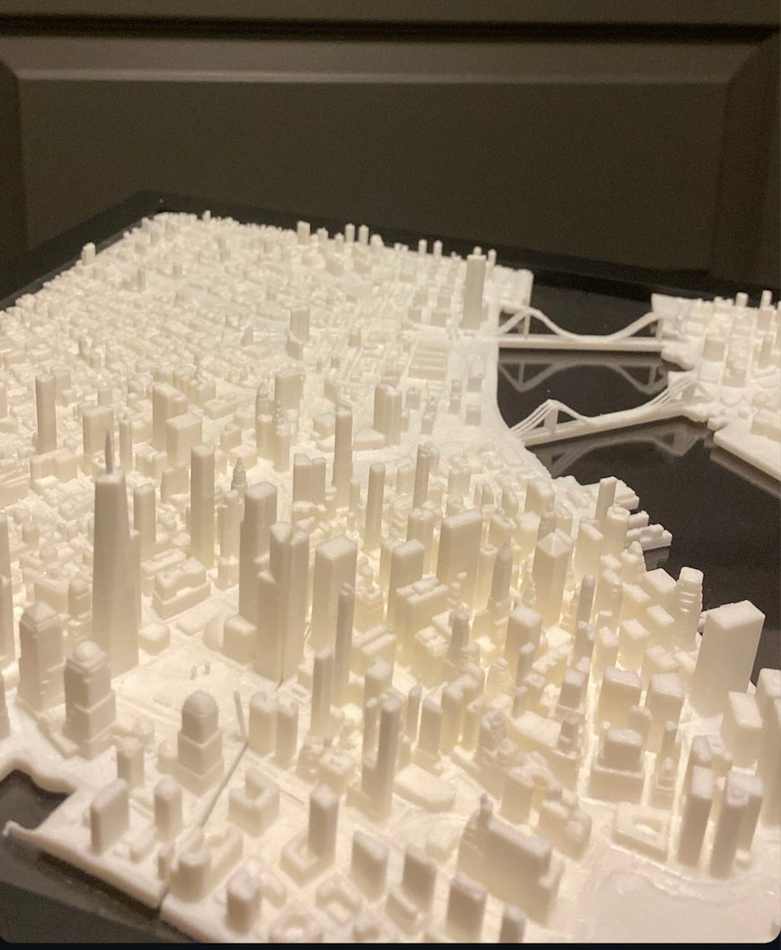 3D Printed Manhattan Map in 13x13 Inch Wood Frame - Financial District ...