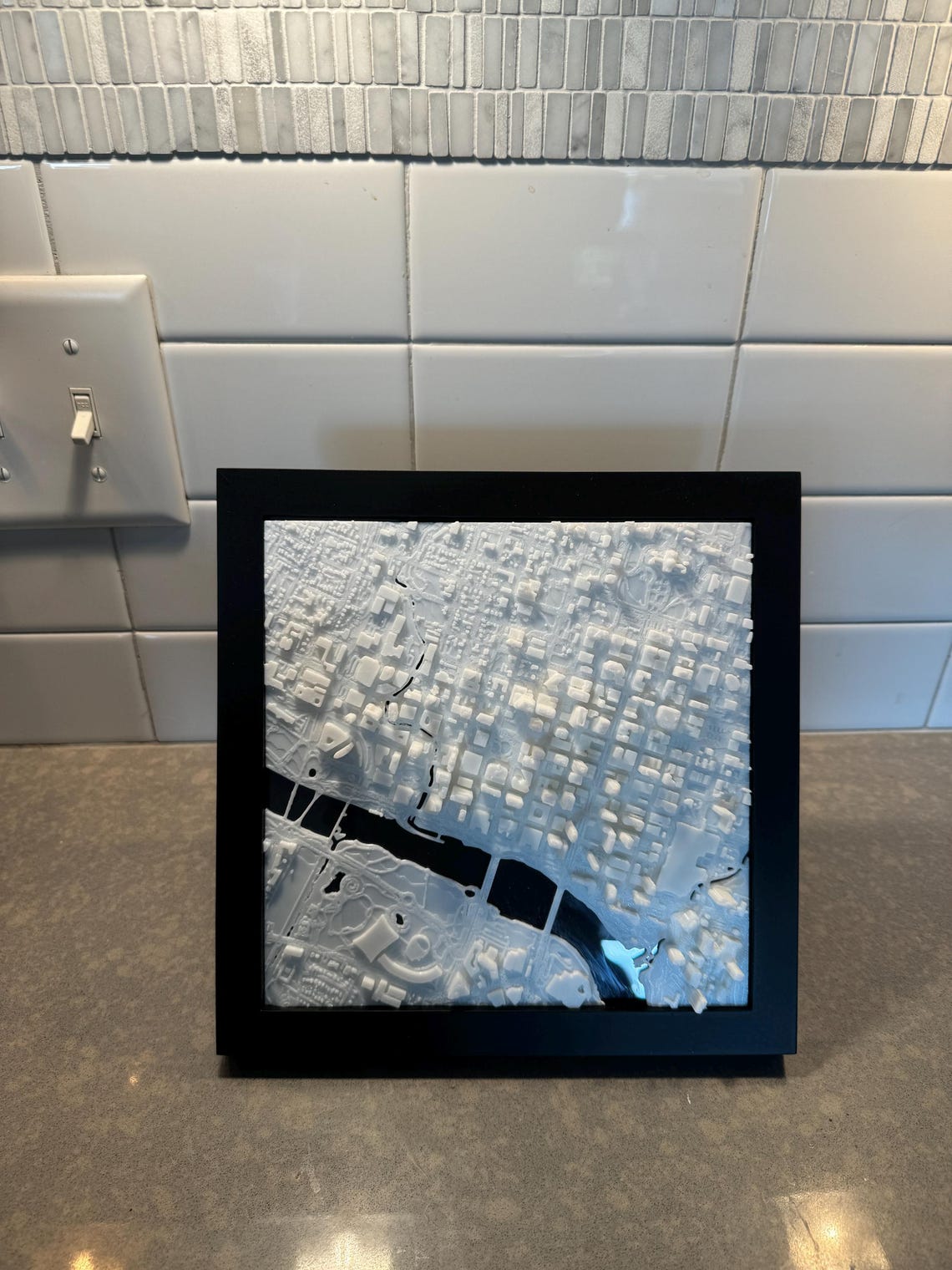3D Printed Austin TX Map in 9x9 Inch Wood Frame - Unique Wall Art ...