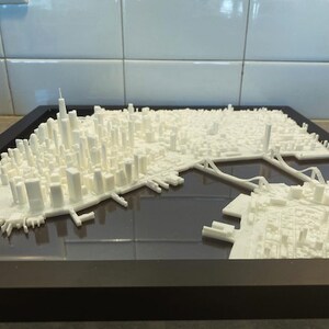 3D Printed Manhattan Map in 13x13 Inch Wood Frame - Financial District ...