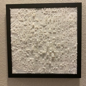 3D Printed Downtown Raleigh NC Map in 13x13 Inch Wood Frame - Unique ...