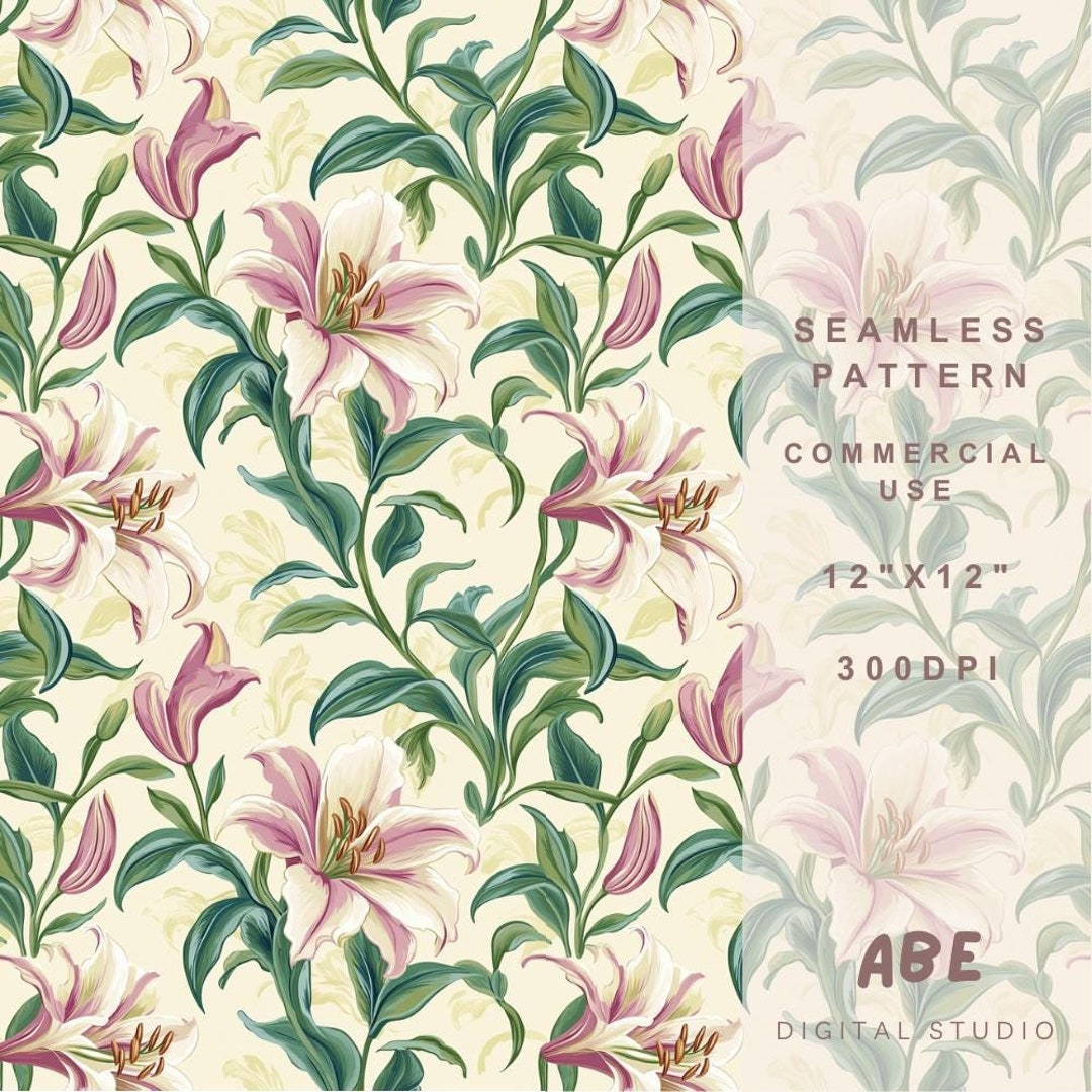 Elegant Vintage Baroque Lily Seamless Pattern Fabric - Etsy