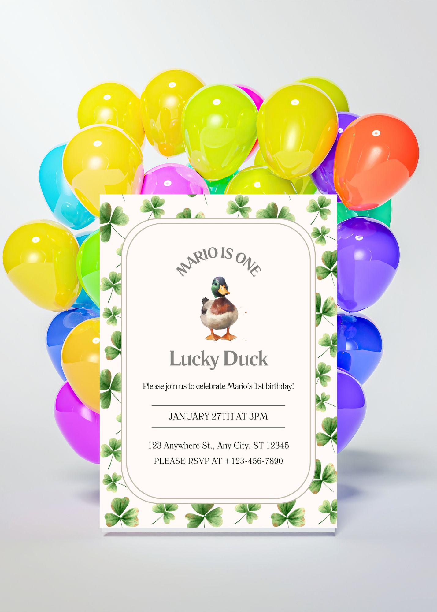 One Lucky Duck Invite Hunting Party Duck Birthday Invite Mallard Duck ...