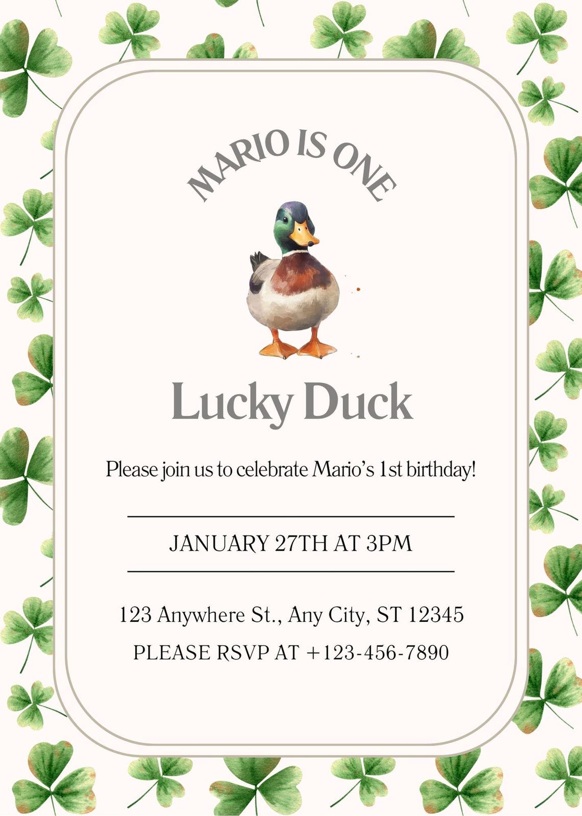 One Lucky Duck Invite Hunting Party Duck Birthday Invite Mallard Duck ...