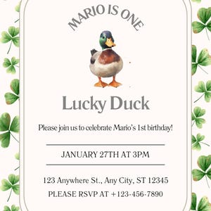 One Lucky Duck Invite Hunting Party Duck Birthday Invite Mallard Duck ...