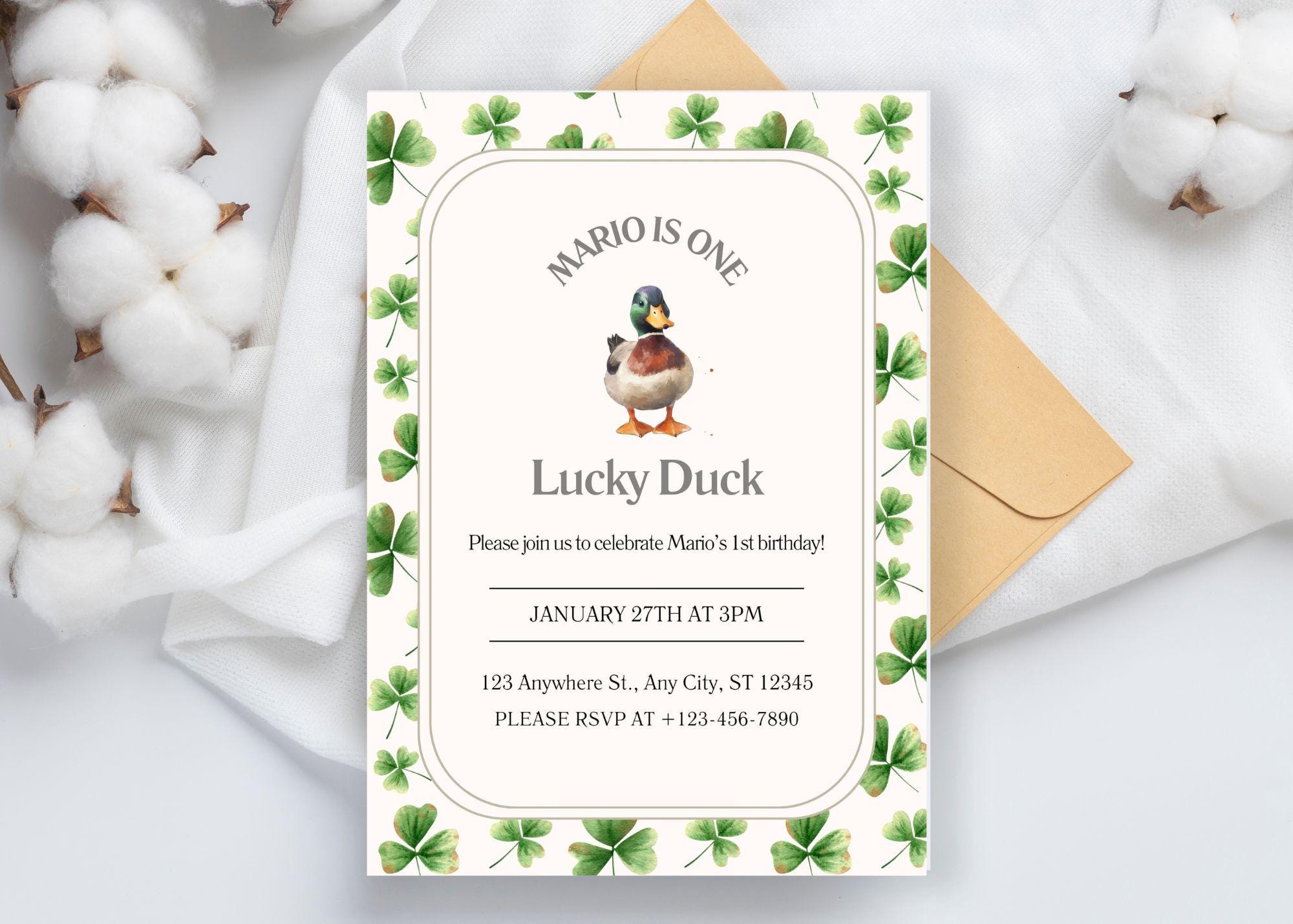 One Lucky Duck Invite Hunting Party Duck Birthday Invite Mallard Duck ...