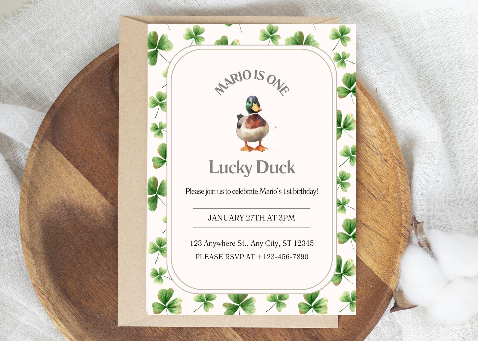 One Lucky Duck Invite Hunting Party Duck Birthday Invite Mallard Duck ...