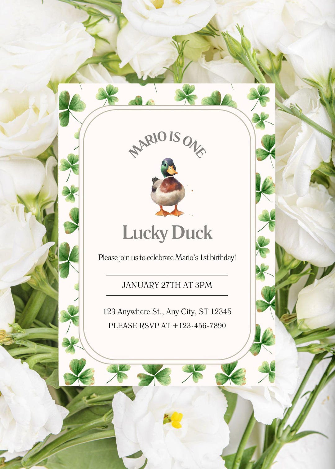 One Lucky Duck Invite Hunting Party Duck Birthday Invite Mallard Duck ...