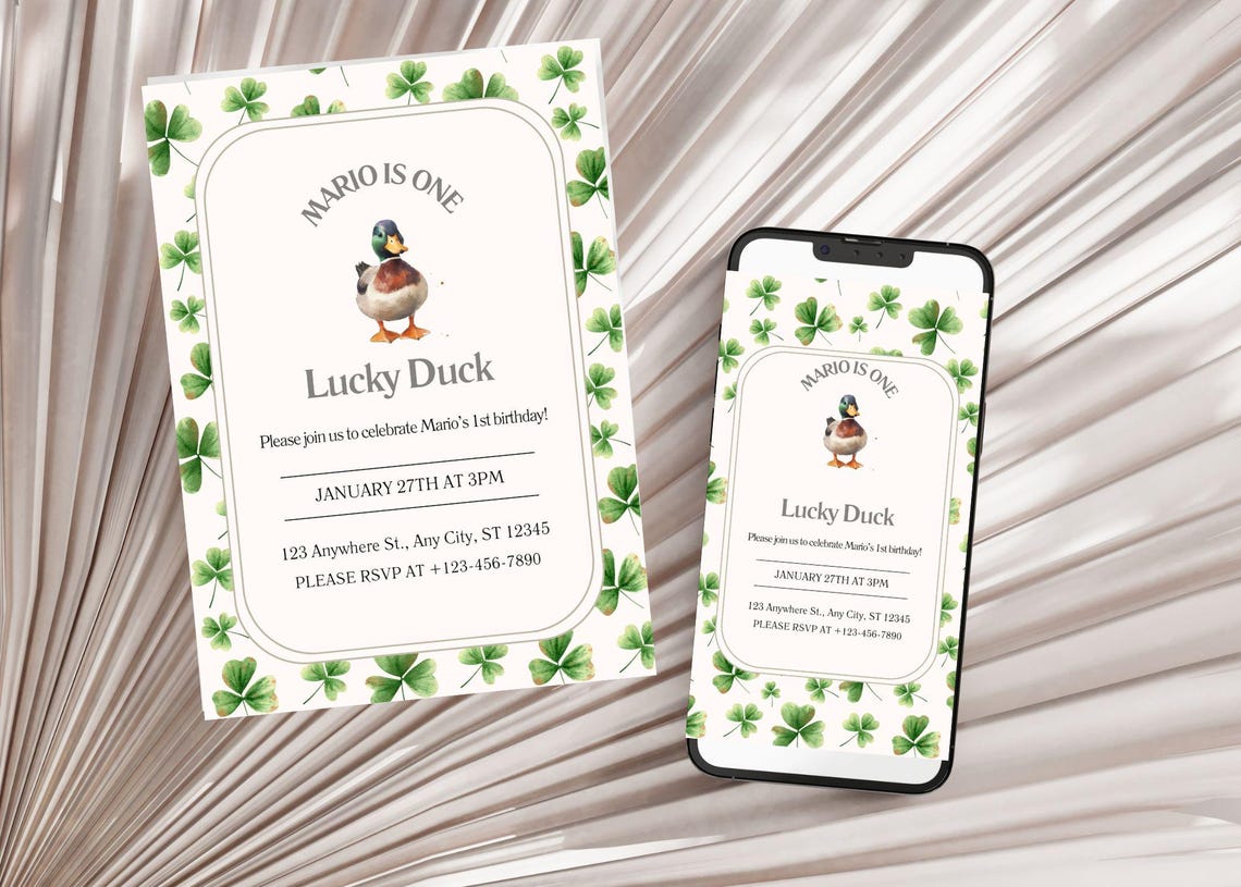 One Lucky Duck Invite Hunting Party Duck Birthday Invite Mallard Duck ...