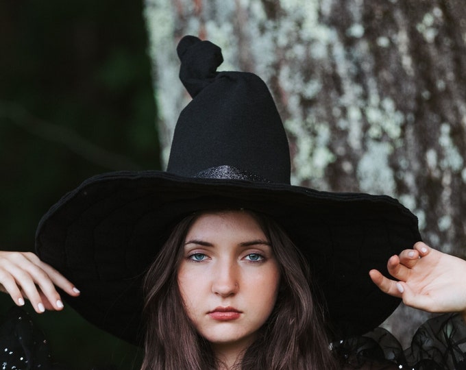Lenore the Spiral Mystic Witch Hat in Black Felt, Witches Hat, Wide ...