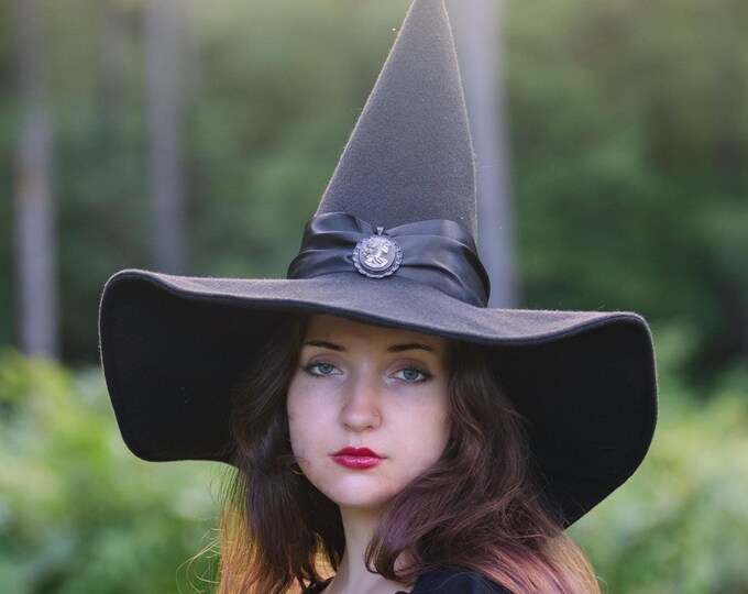 Lark Black Felt Witch Hat: Wide Brim, Classic, Floppy Brim, Ren Faire ...