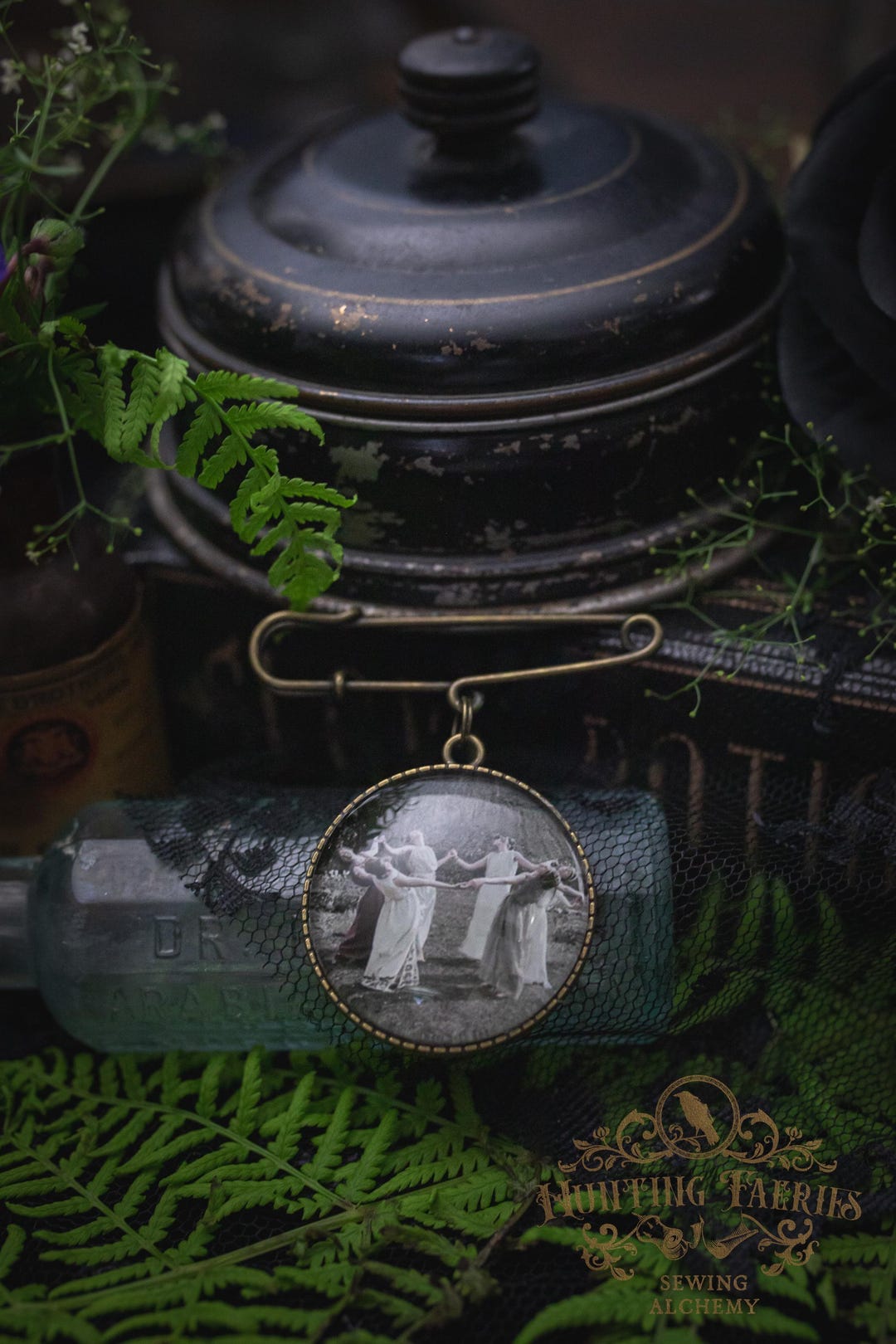 Vintage Style Circle of Witches Brooch With Kilt Pin, Witch Hat ...
