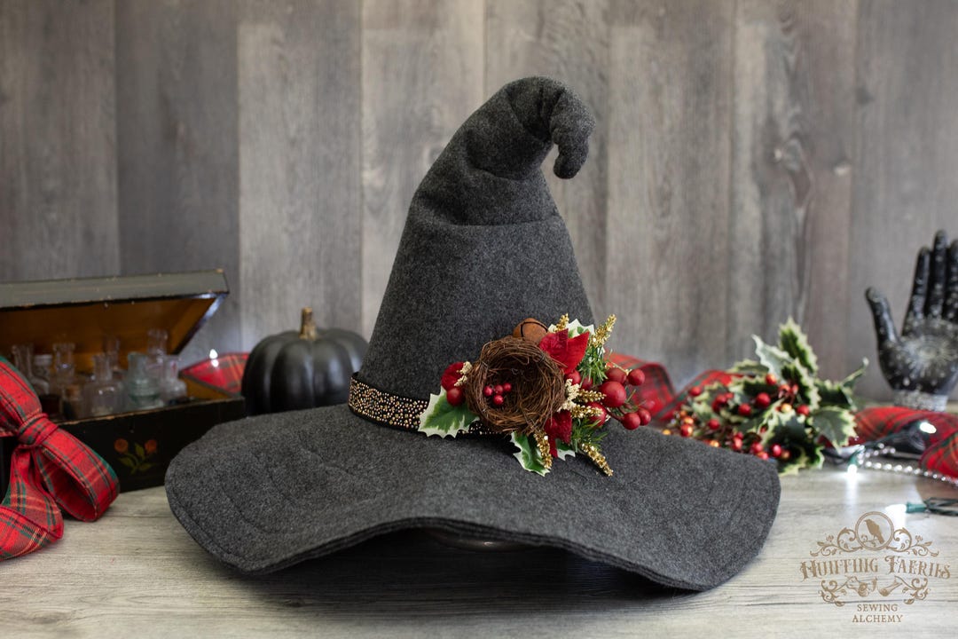 Ready to Ship! Charcoal Tish the Witch Hat With Birds Nest Yule ...