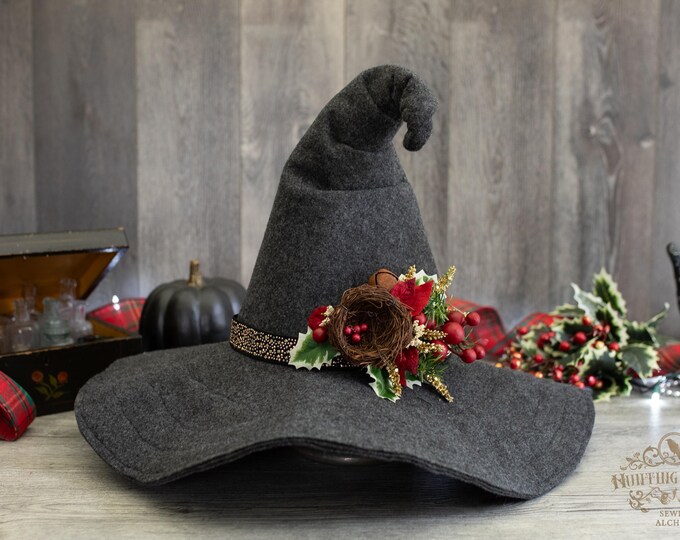 Ready to Ship! Charcoal Tish the Witch Hat With Birds Nest Yule ...