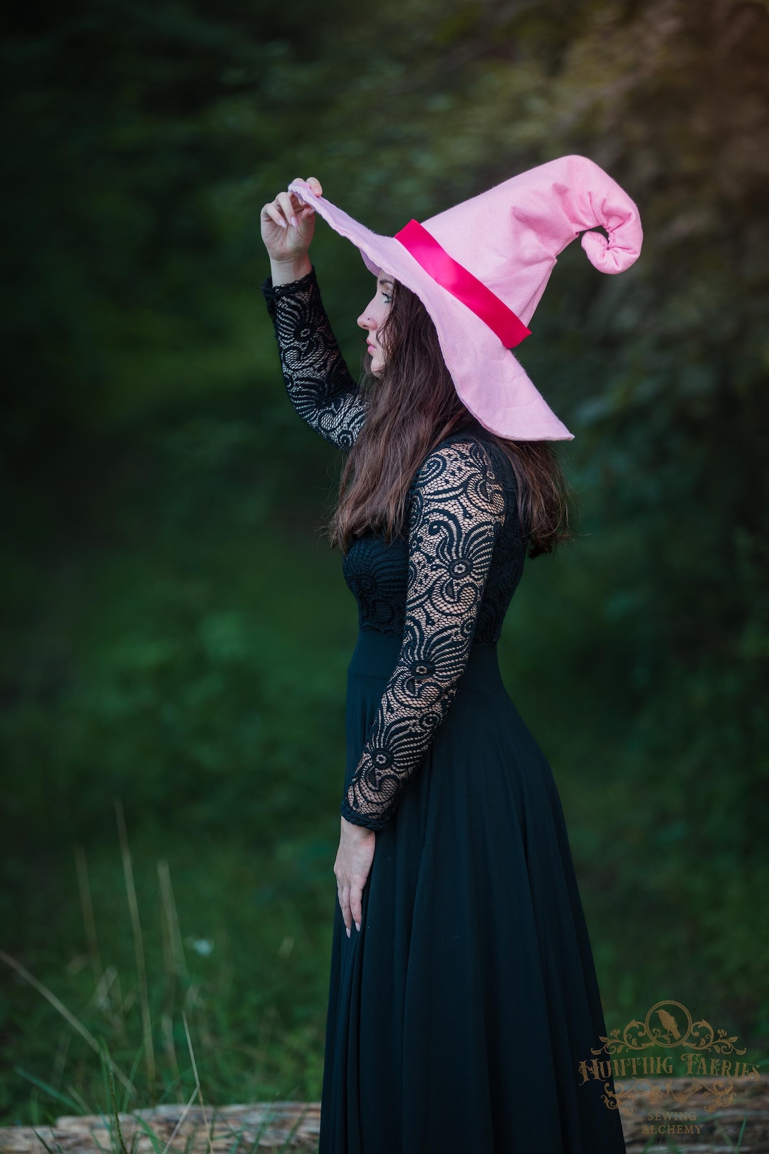 Pinktastic Pink Felt Witch Hat With Ribbon: Large Brim, Curl Back Crook ...