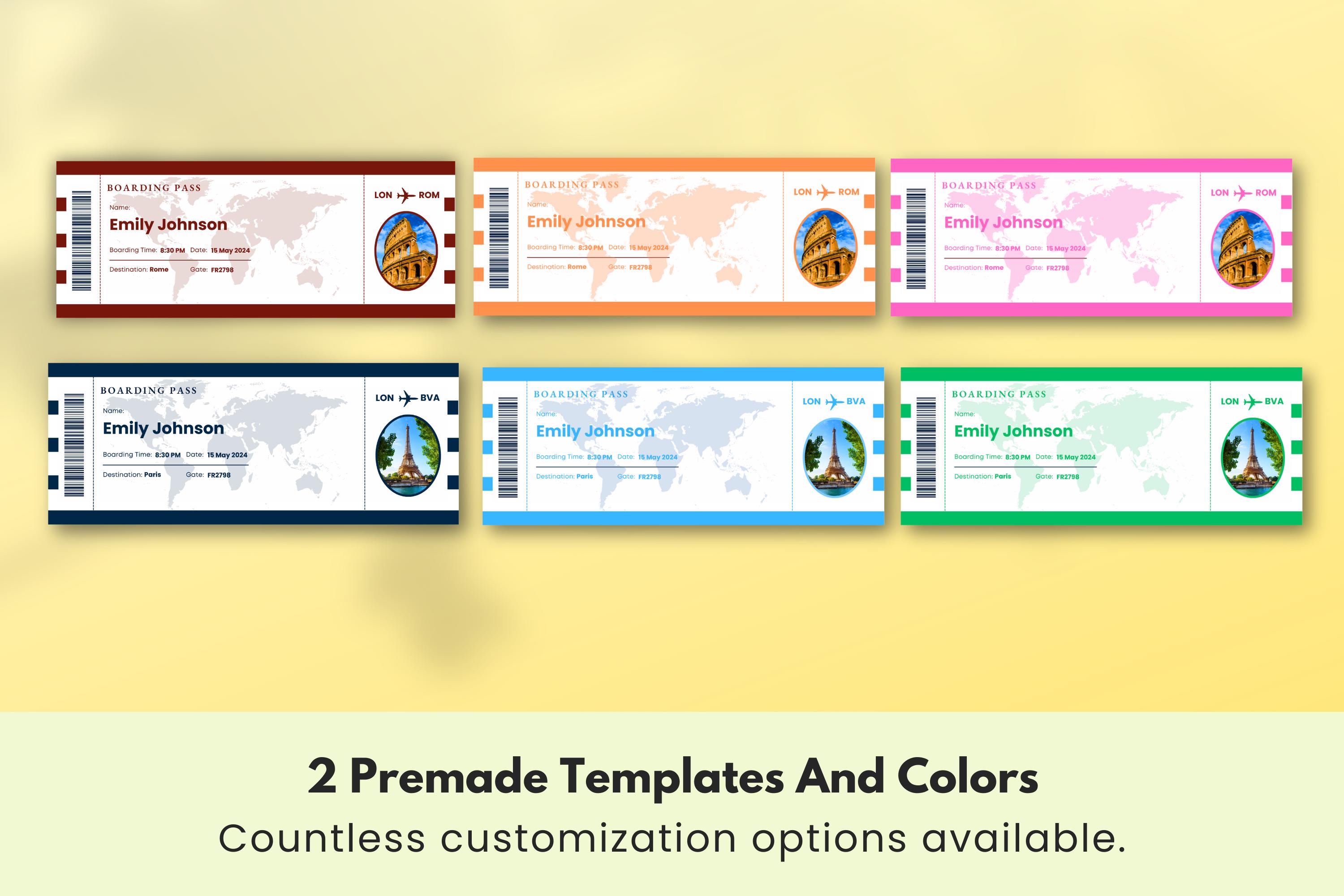 Canva Editable Boarding Pass Template, Digital Airline Ticket, Custom ...