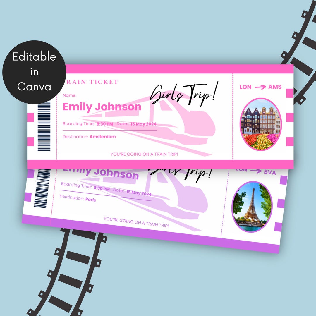 Canva Train Ticket Template Girls Trip, Printable Train Ticket ...