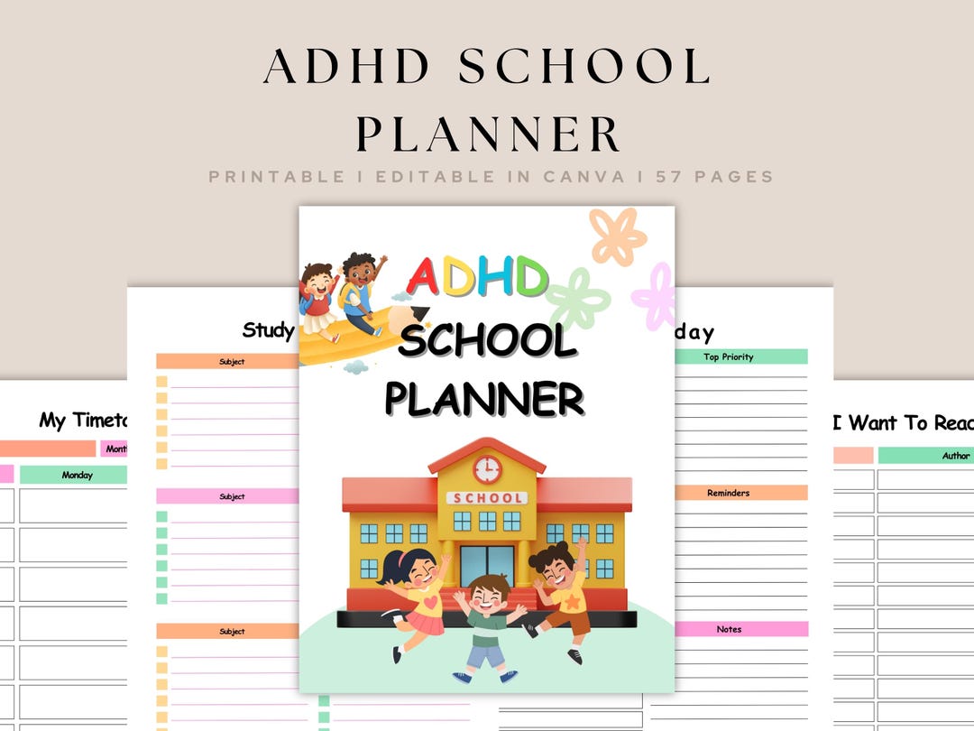 ADHD Planner for School, Back to School ADHD Planner, Printable School ...