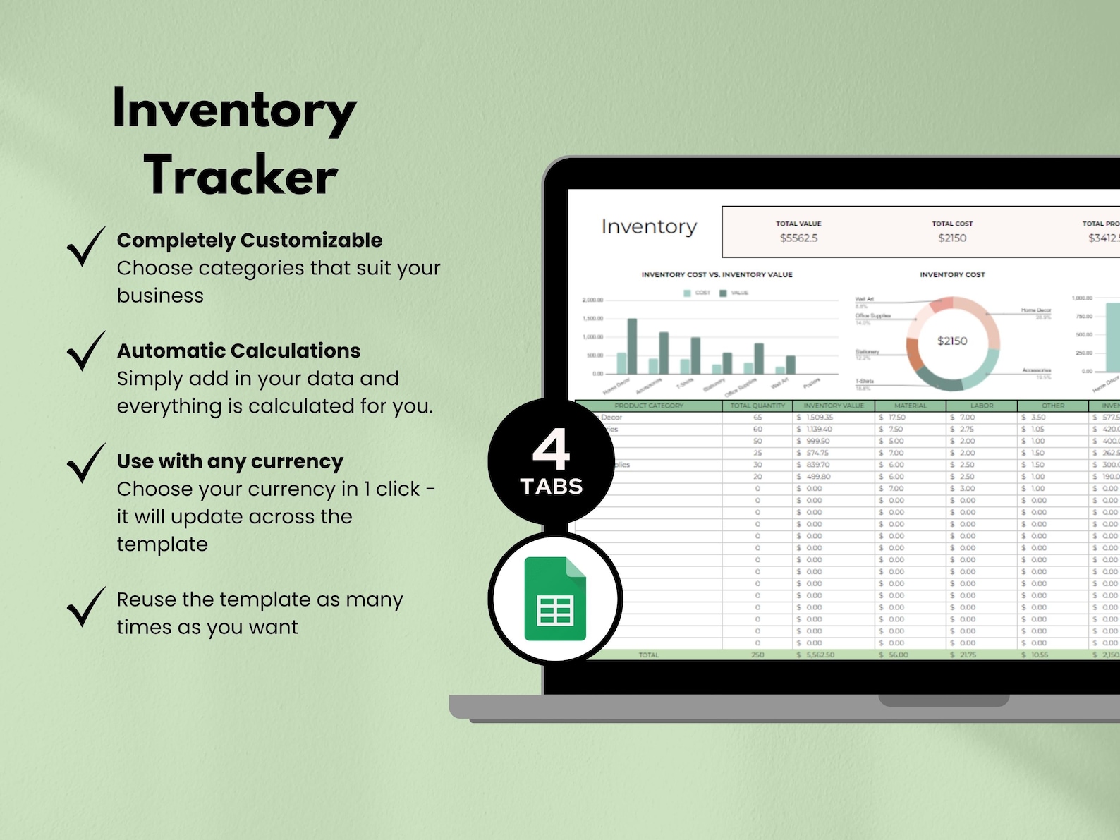 Inventory Tracker Google Sheets, Inventory Spreadsheet for Small ...
