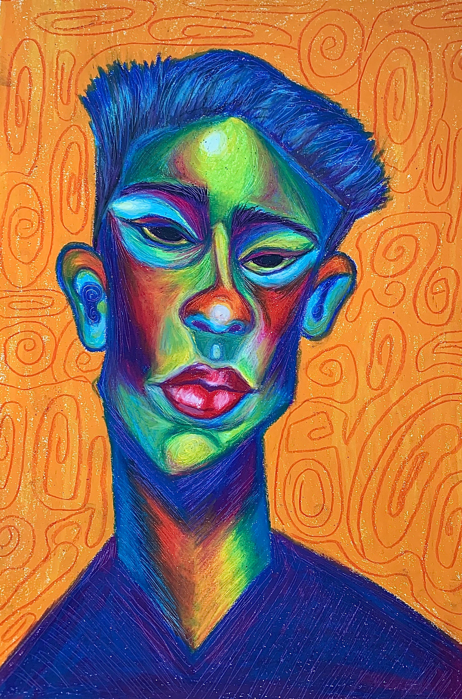 Oil Pastel Colorful Portrait - Etsy
