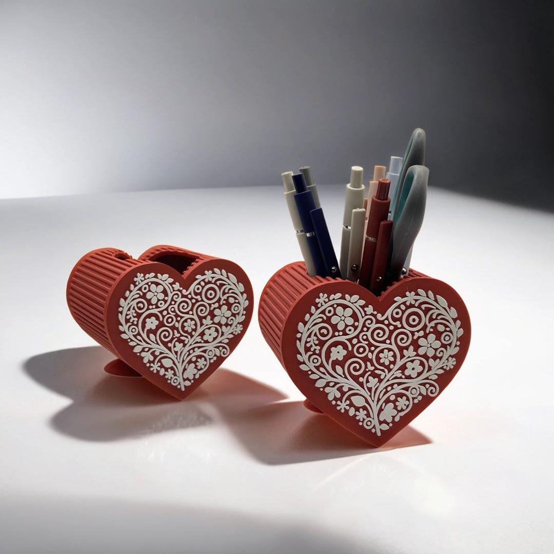 Heart With Pattern Pen Holder Love Heart With Pattern Desk Organizer ...